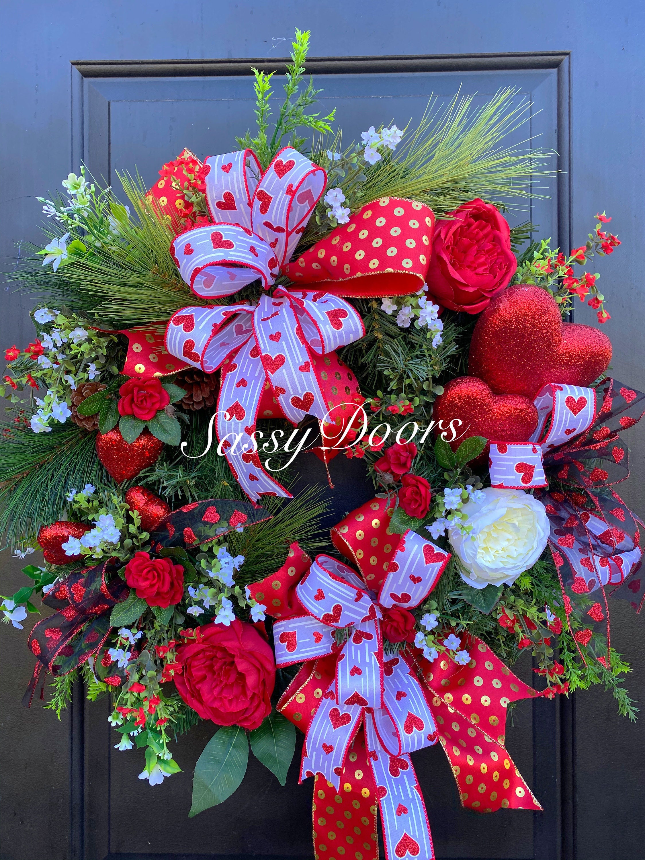 Valentines Wreath, Valentine Door Wreath, Red Heart Wreath, Wreath With ...
