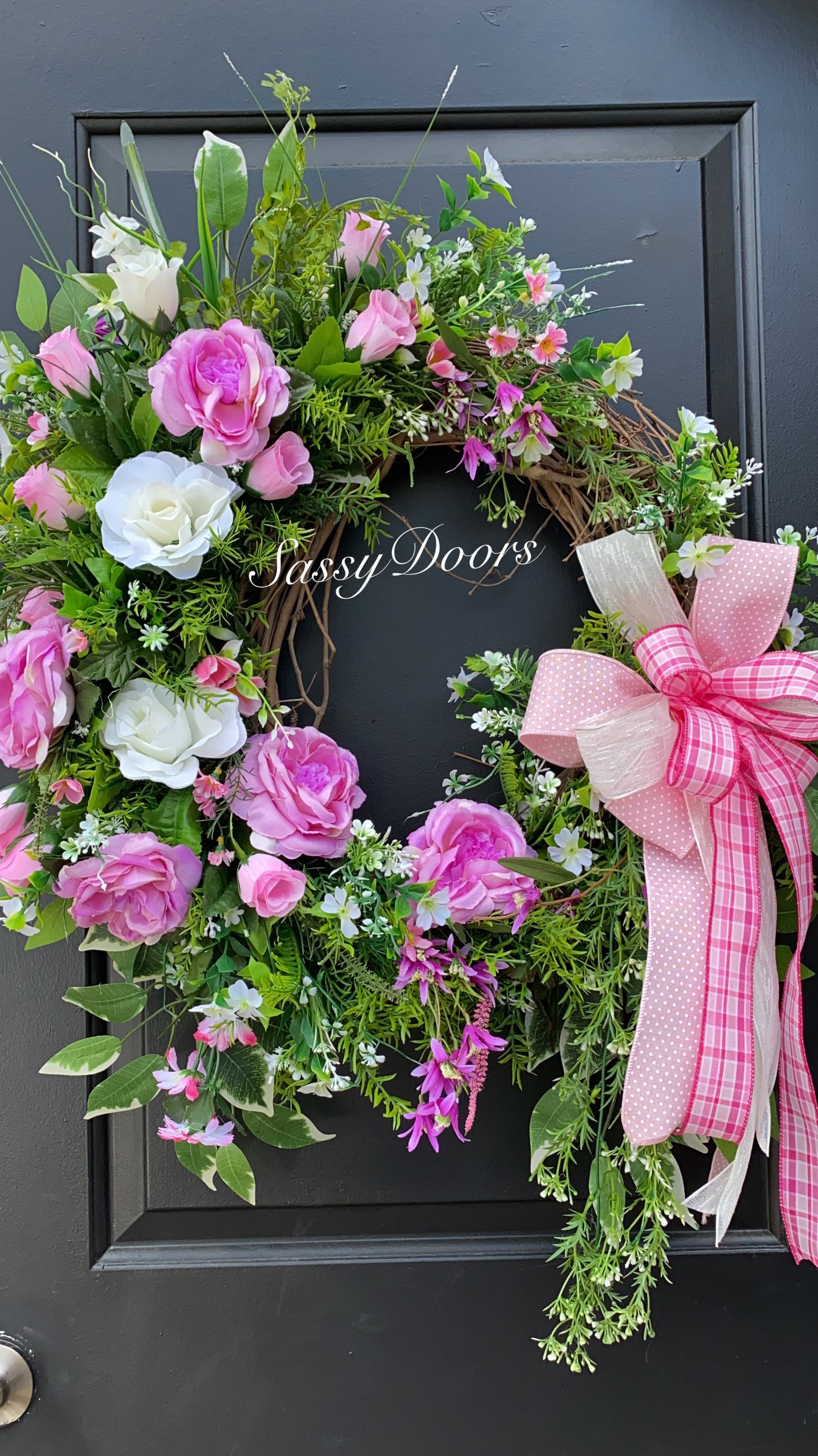 Spring Wreath, Wreath With Roses, Spring Grapevine Wreath, Mother’s Day ...