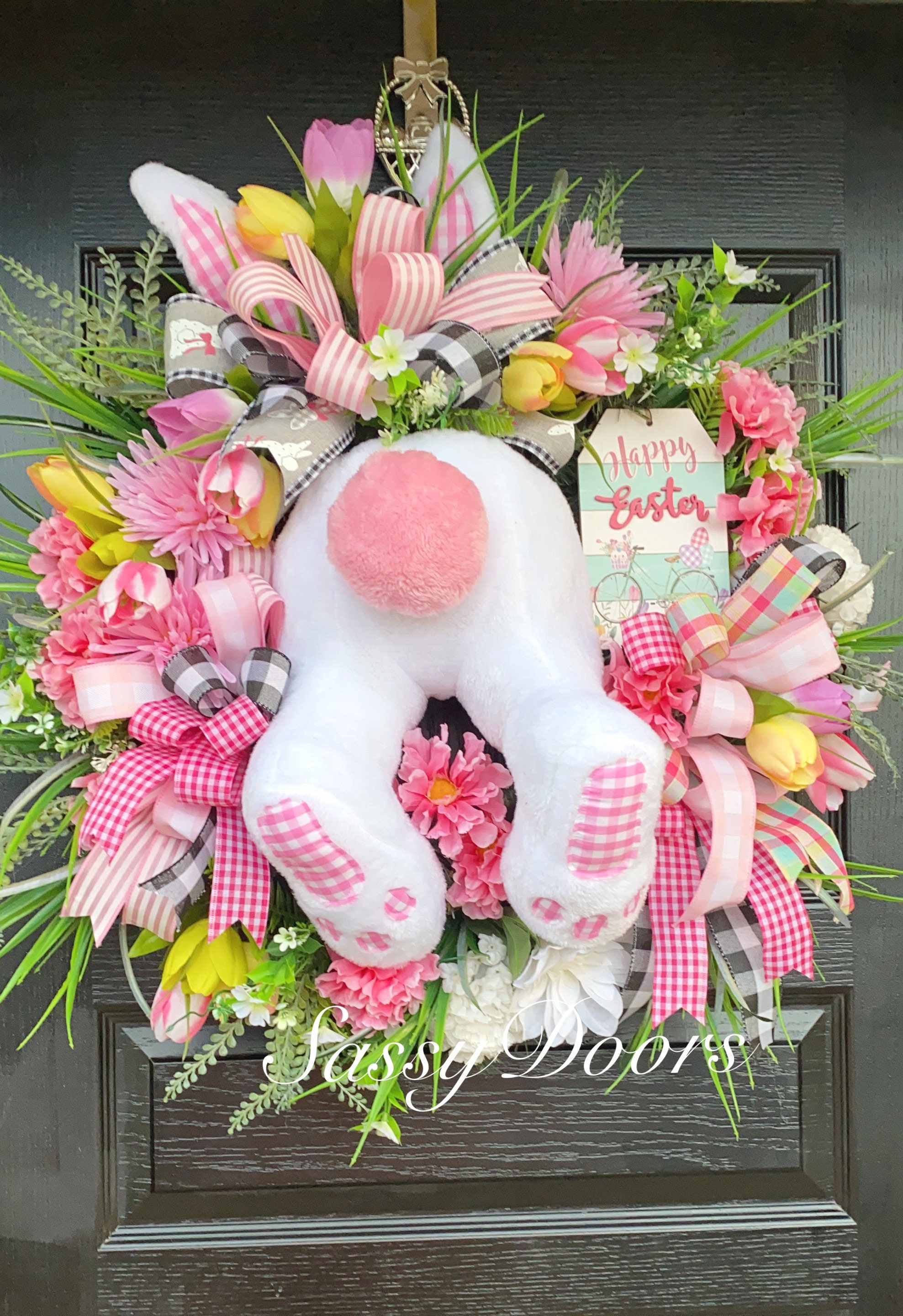 Easter Bunny Butt Wreath Buffalo Plaid Easter Wreath Bunny Door Wreath