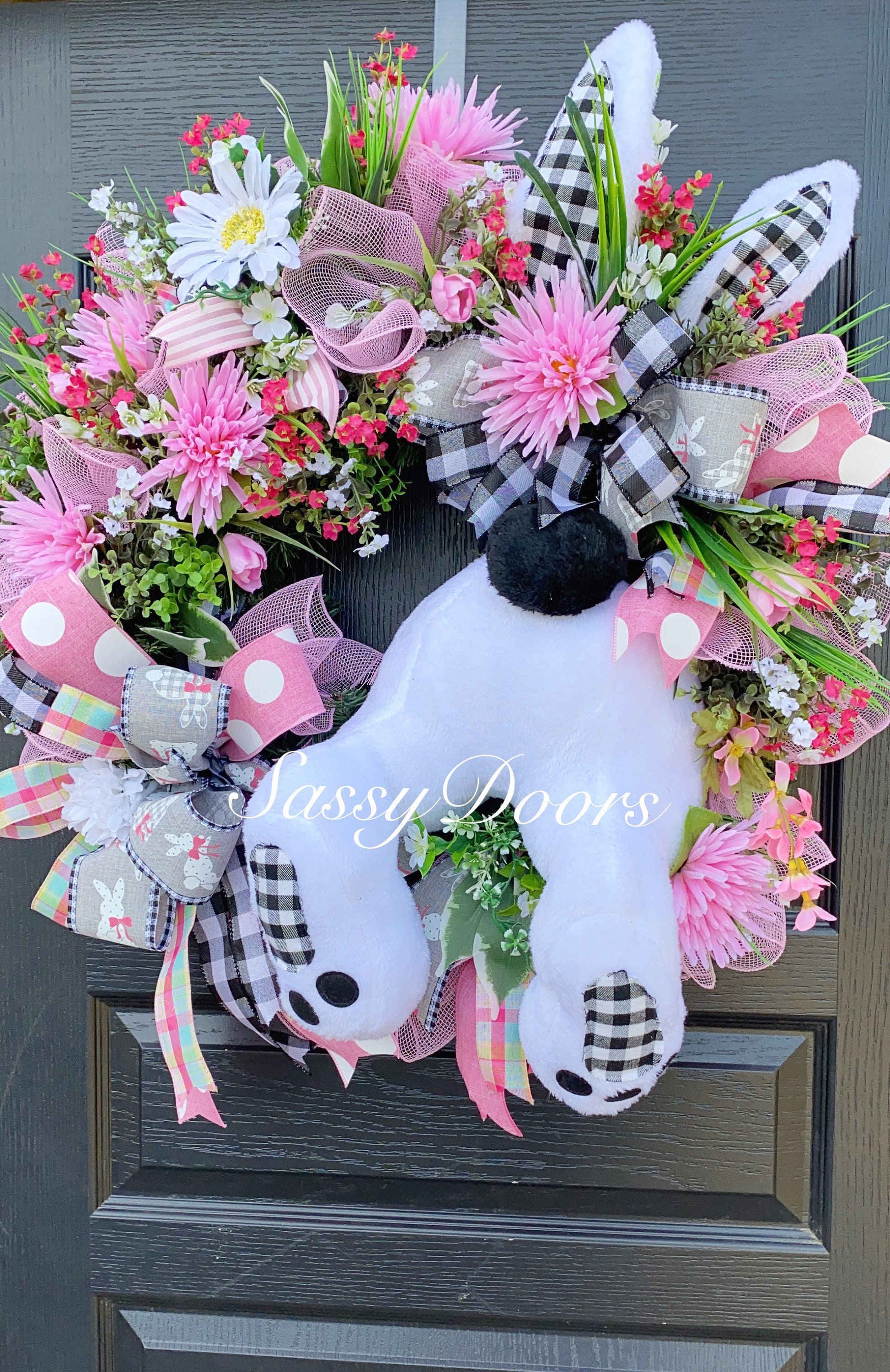 Easter Bunny Butt Wreath, Buffalo Plaid Easter Wreath, Bunny Door Wreath