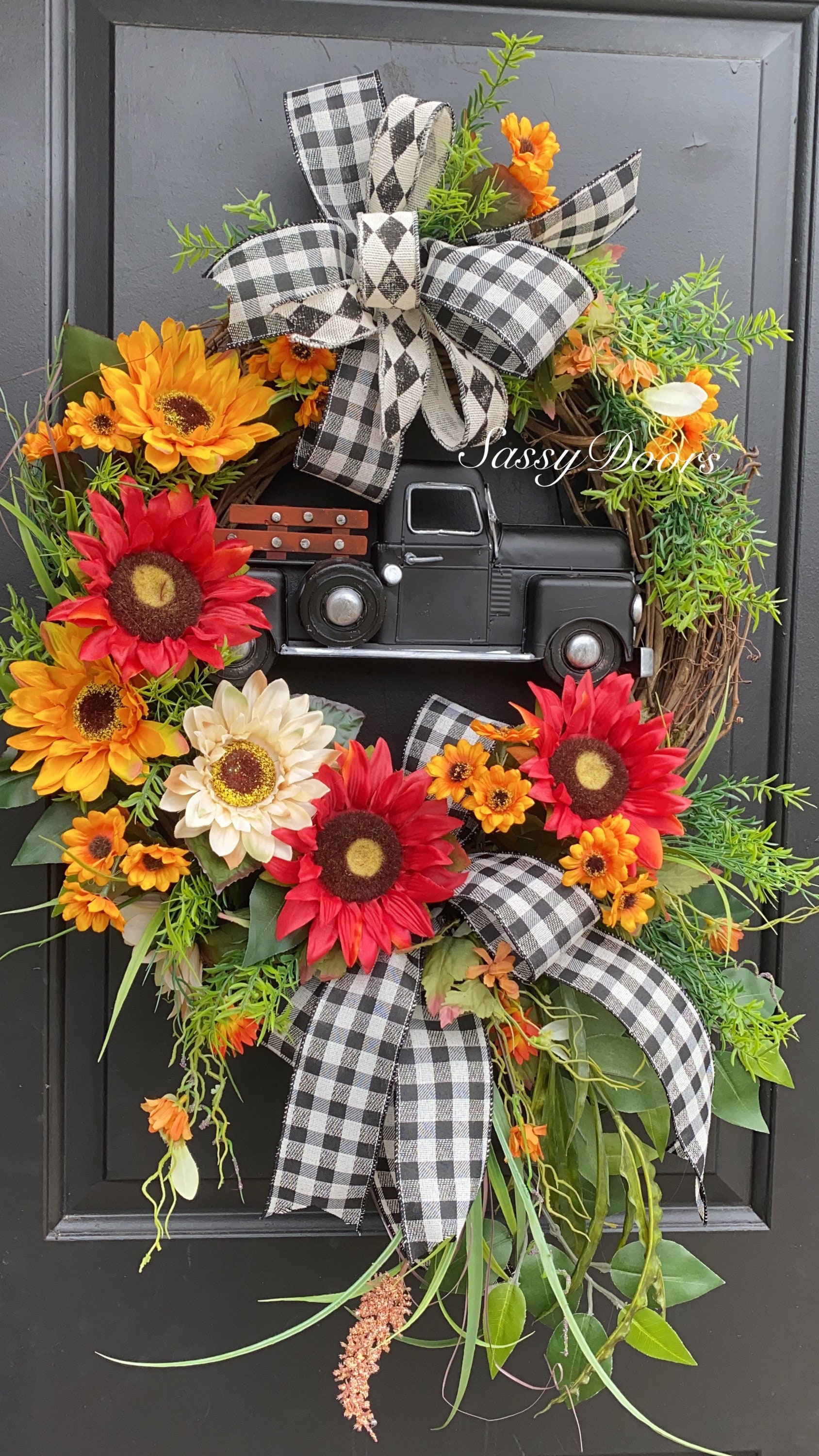 Sunflower Truck Wreath- Truck Wreath - Buffalo Plaid Truck Wreath ...
