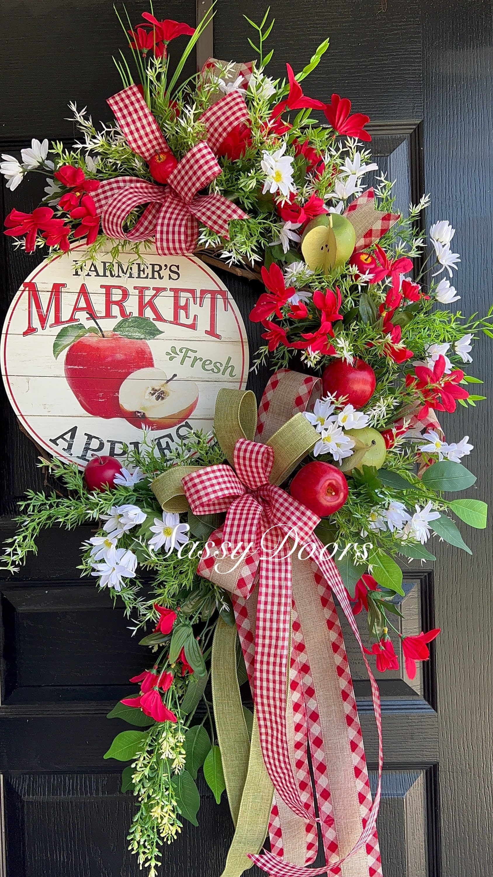 Apple Wreath- Wreath With Daisies, Apple Farmhouse Wreath, Front door ...