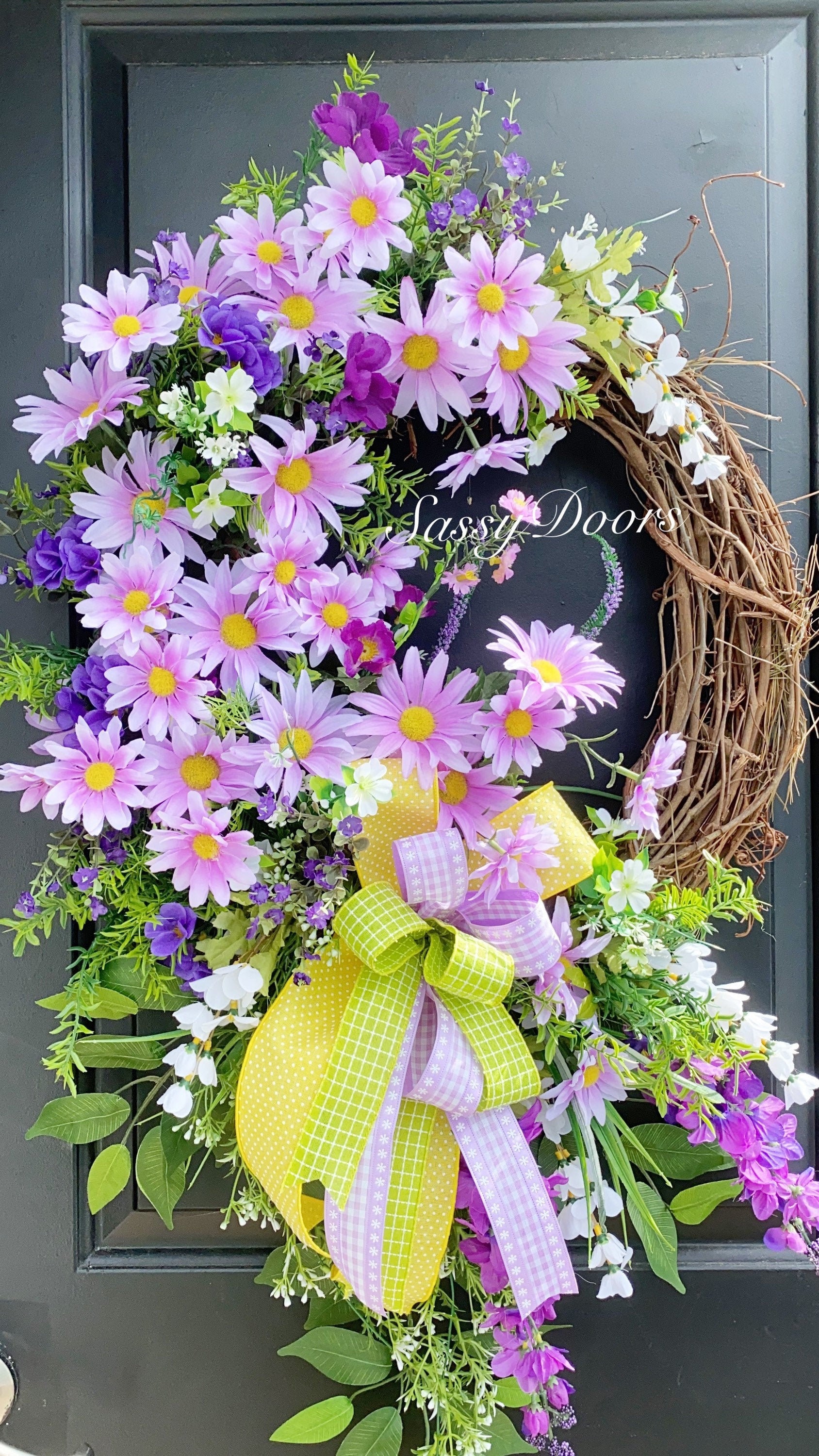 Summer Wreath, Daisy Wreath, Summer Grapevine Wreath, Sassy Doors Wreath,