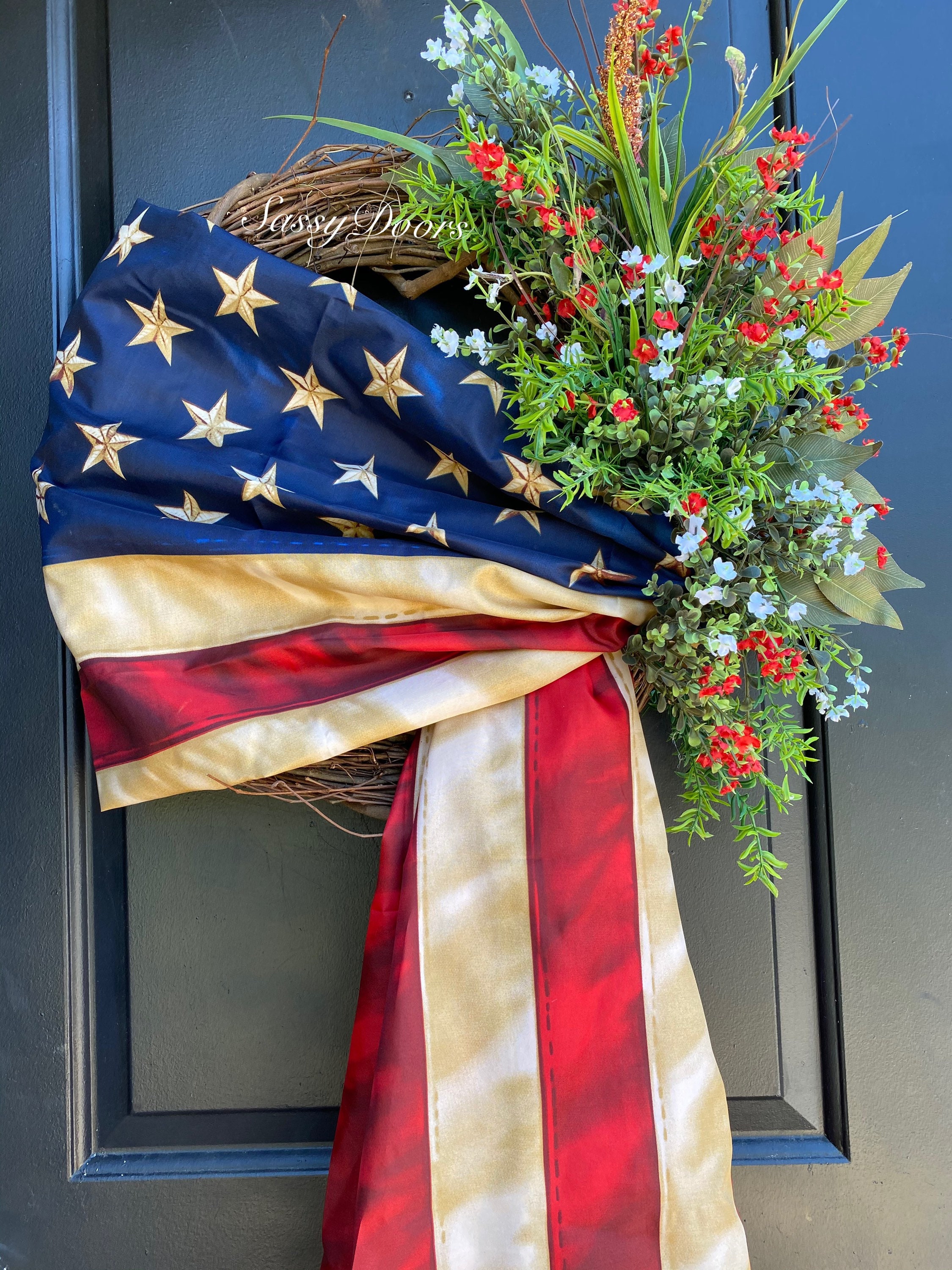 Flag Wreath, Tea Stained American Flag Wreath, Patriotic Wreath, Summer ...
