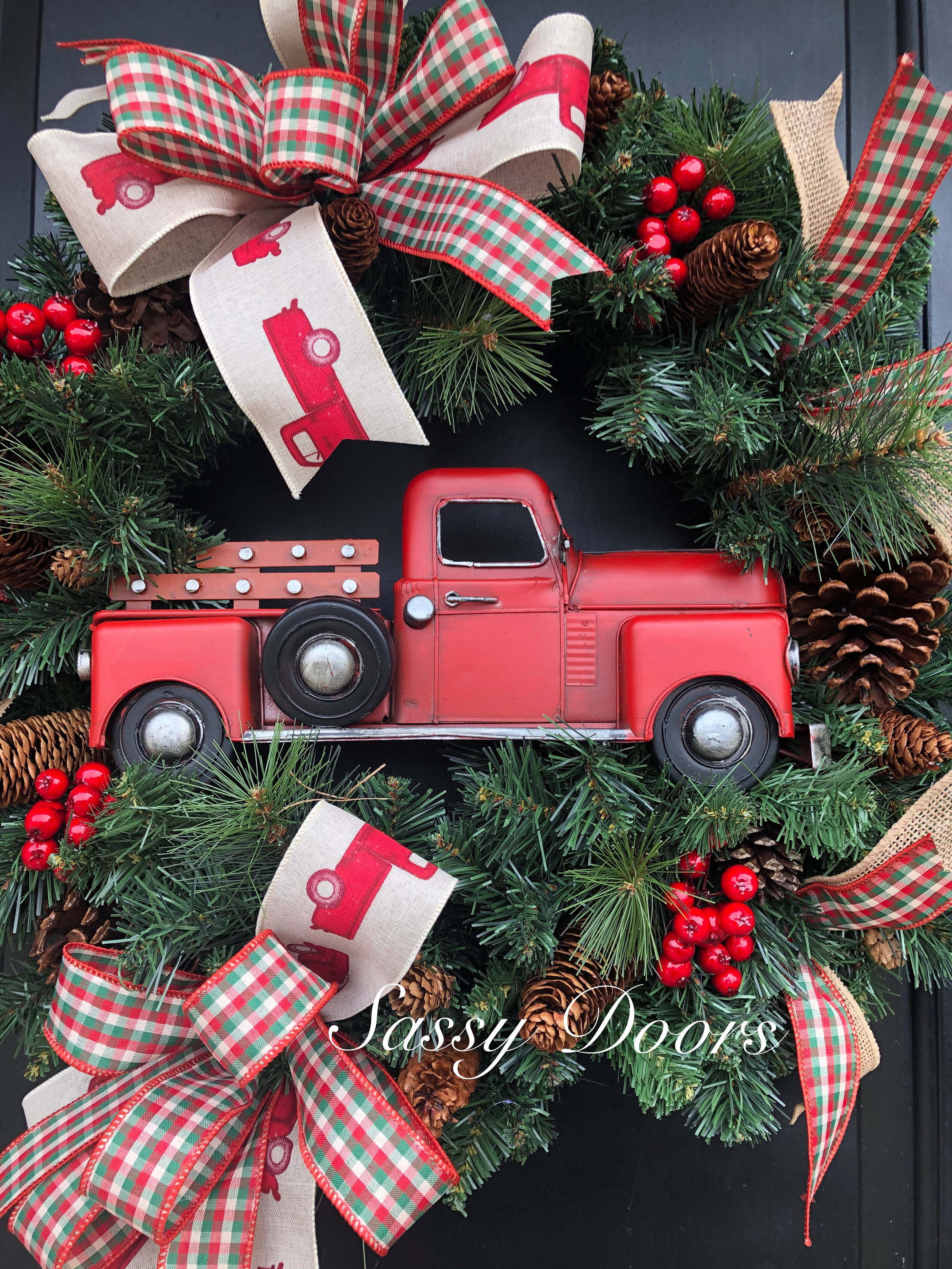 Red Truck Wreath Farmhouse Plaid Christmas Wreath Christmas Wreath