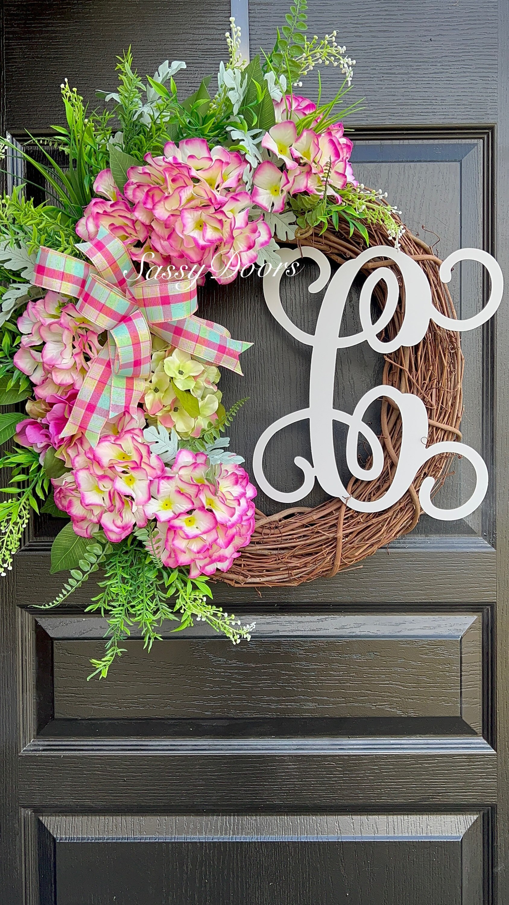 Spring Wreath, Hydrangea Wreath, Mothers Day Gift Idea, Summer Wreath, Summer Monogram Wreath ...