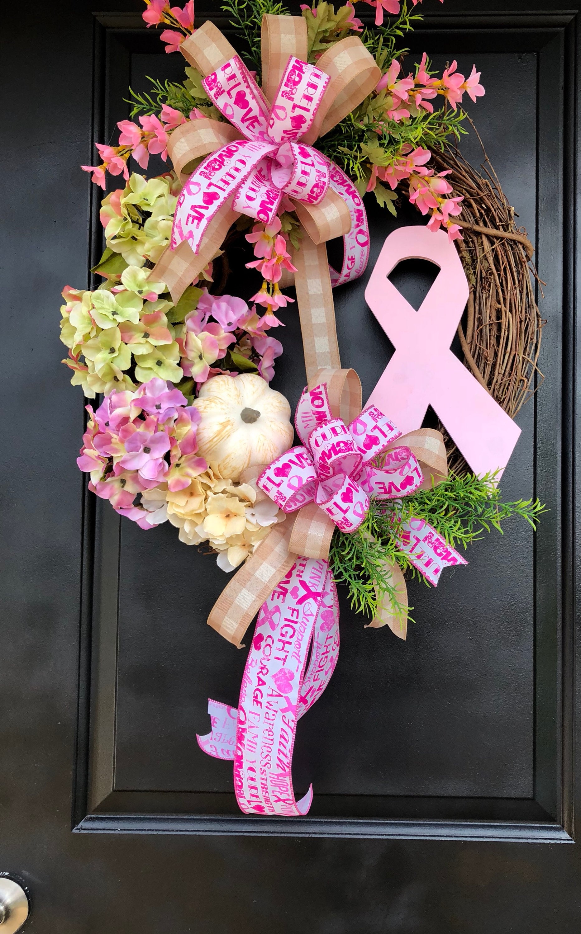 Breast Cancer Awareness,Pink Wreath,Cancer Awareness Wreath, Hydrangea ...