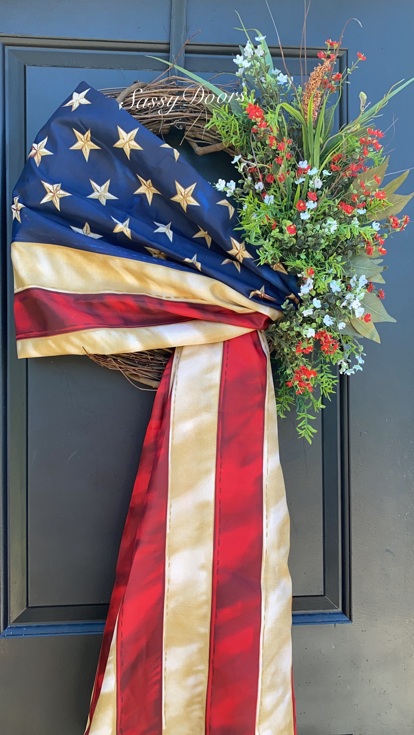 Flag Wreath, Tea Stained American Flag Wreath, Patriotic Wreath, Summer ...