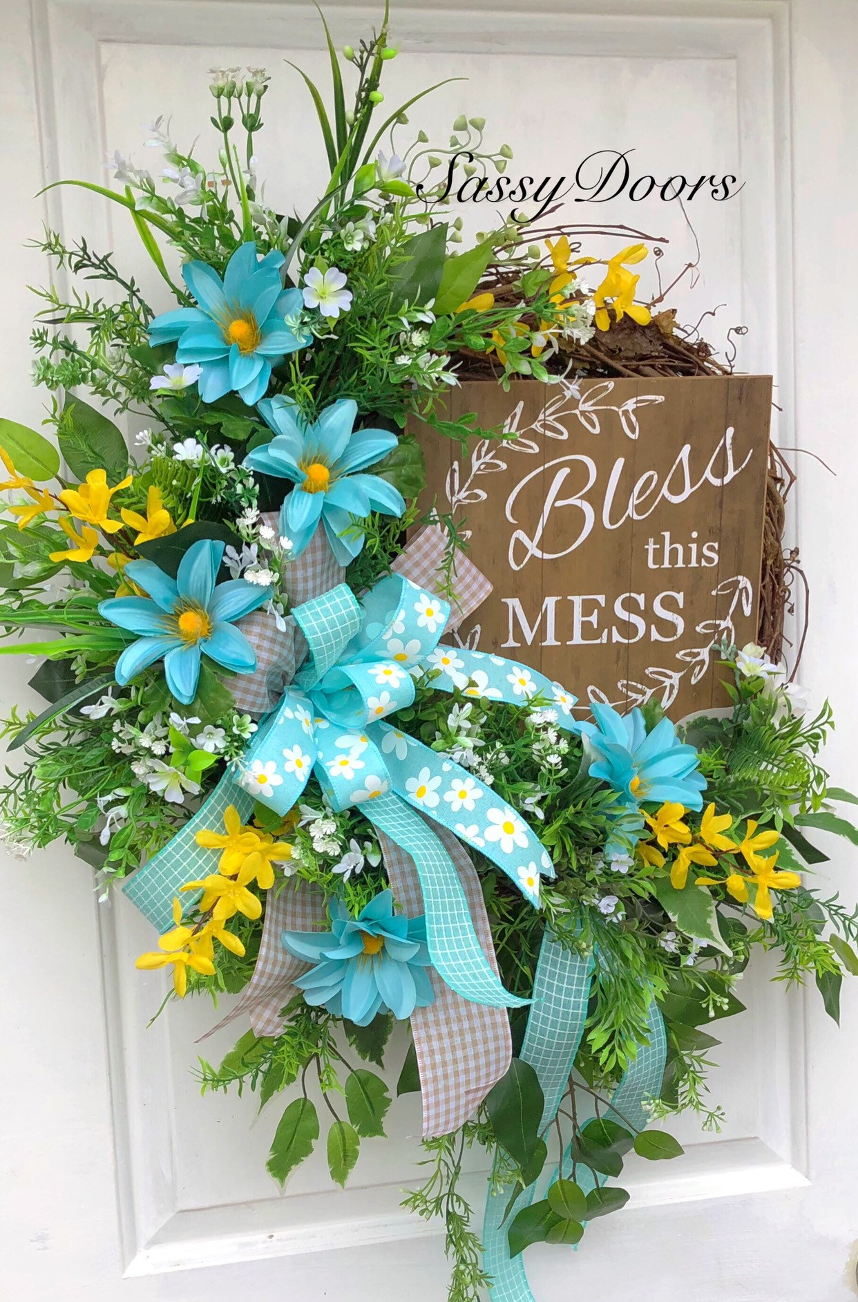 Spring Door Wreath, Farmhouse Wreath- Sassy Doors Wreath-Front Door ...
