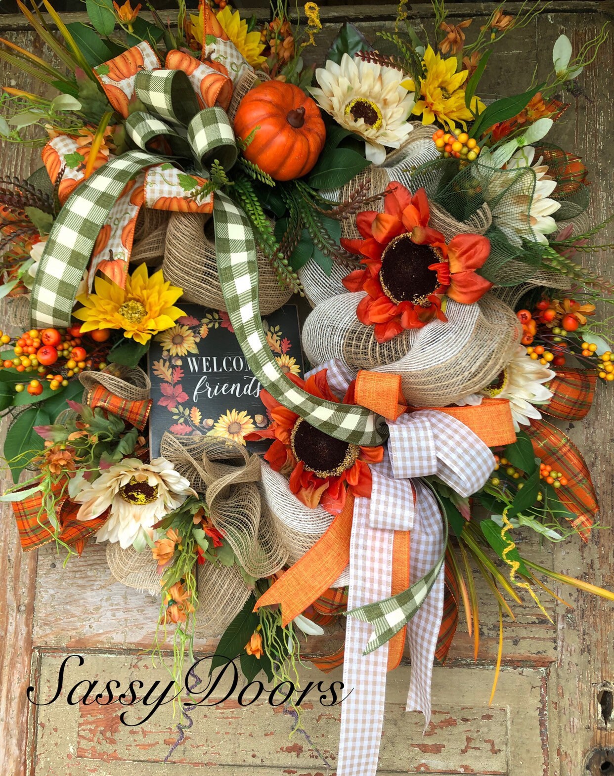 Fall Wreath, Fall Door Wreath, Welcome Friends Wreath, Pumpkin Wreath