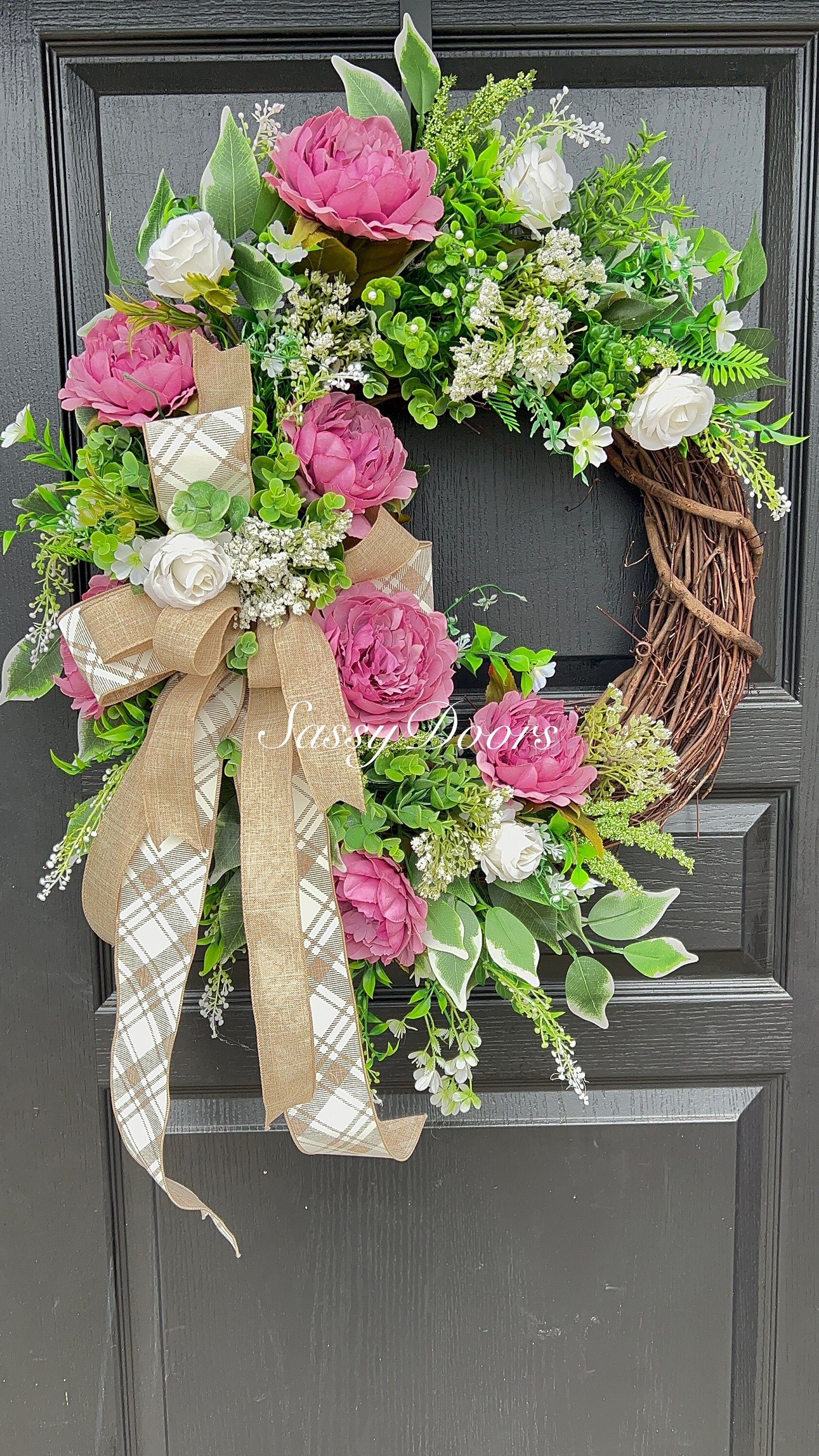 Spring Wreath, Peony Wreath, SassyDoors Wreath, Peony Spring Garden ...