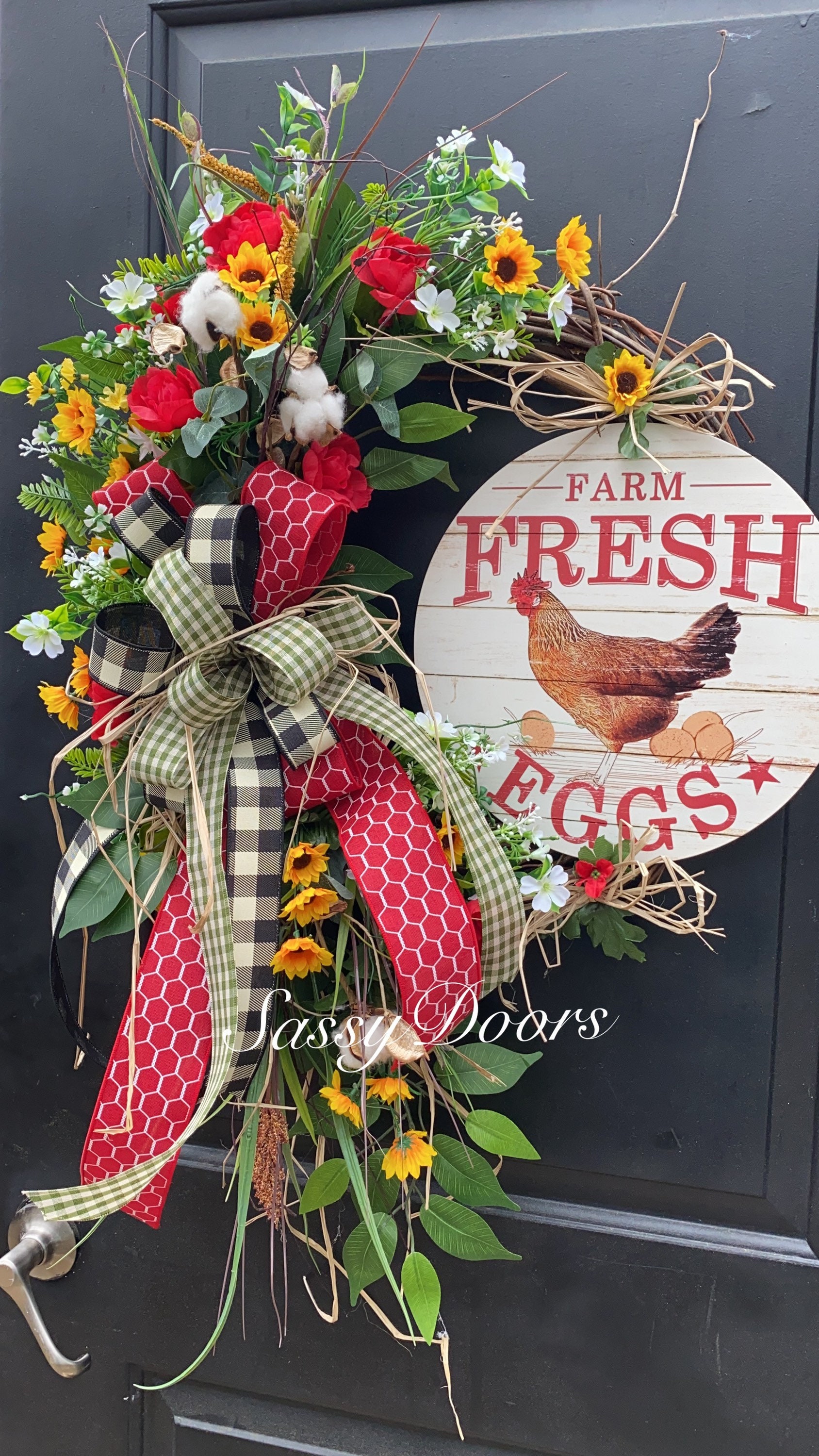 Farmhouse Wreath- Wreath For Front Door- Wreath With Hen , Everyday ...