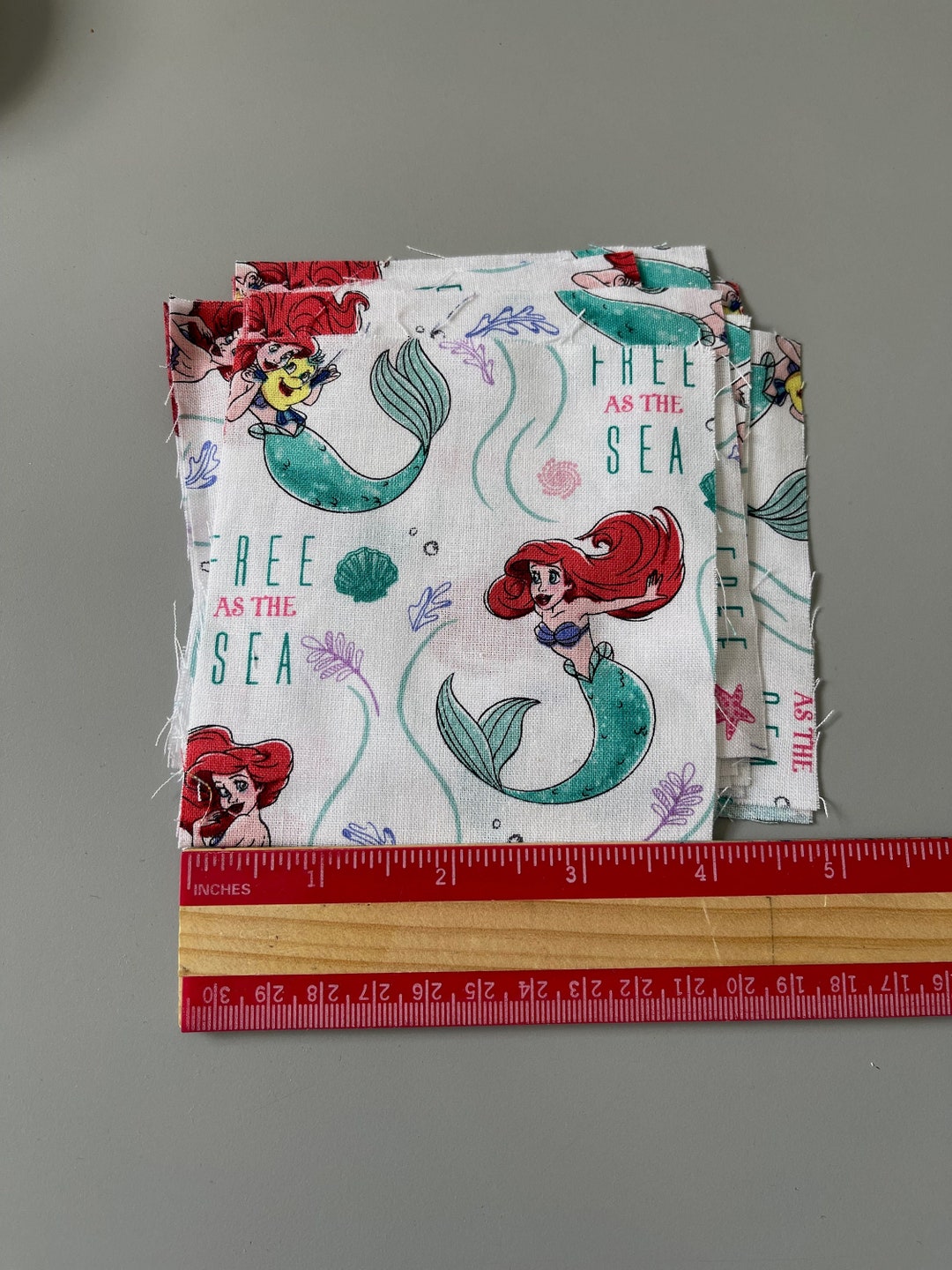 20 Precut Little Mermaid Cotton Fabric Squares 4x4 Quilting Fabric ...