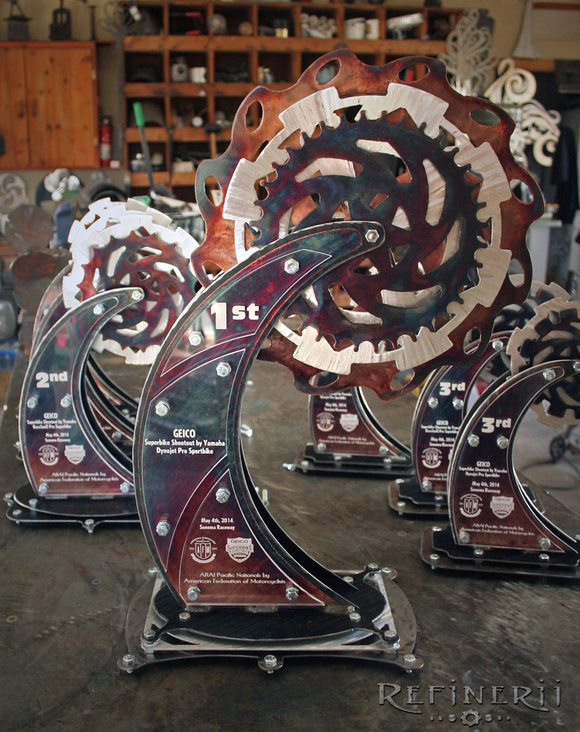 Custom Metal Trophy with Kinetic Spinning Gear Top | Etsy