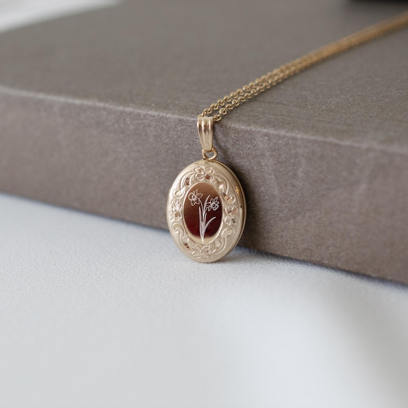 Daffodil Locket Necklace, Birth Month Flower Necklace, Flower Necklace ...