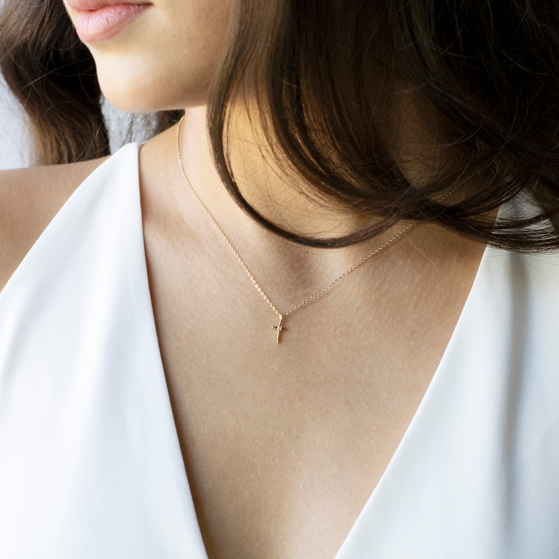 Cross Necklace Women Gold Cross Necklace Catholic Jewelry - Etsy