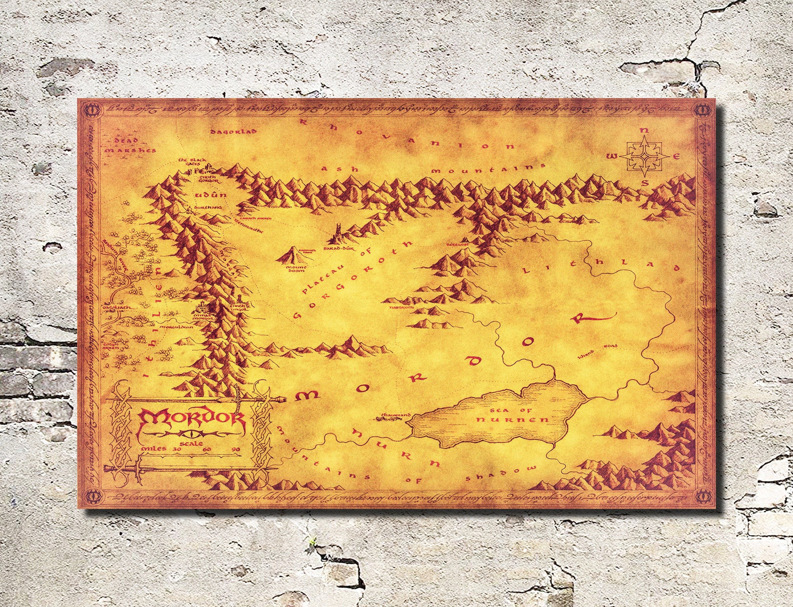 Mordor Map from The Hobbit Illustration Middle Earth Lord of | Etsy