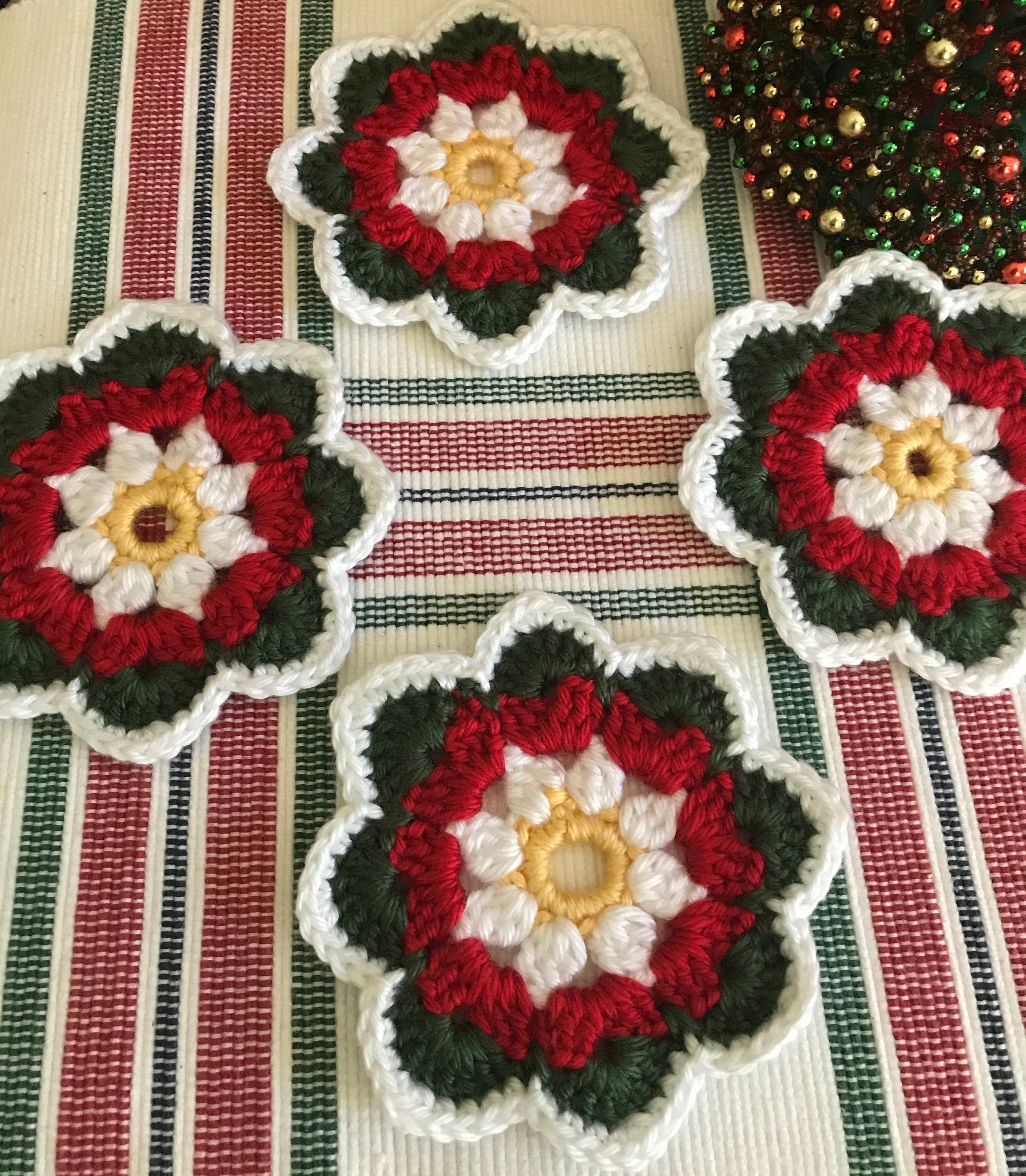 Crochet Christmas Coasters: Holiday Table Decor, Set of 4 - Etsy