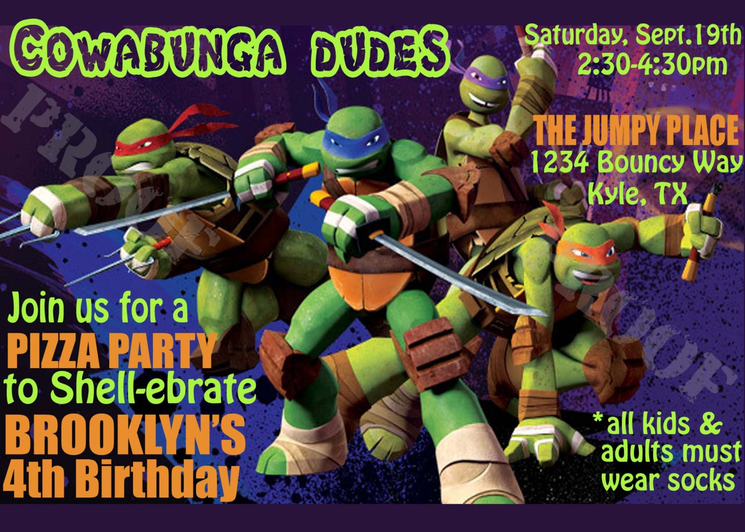 Digital File Printable TMNT Cowabunga Personalised Turtles Childrens ...