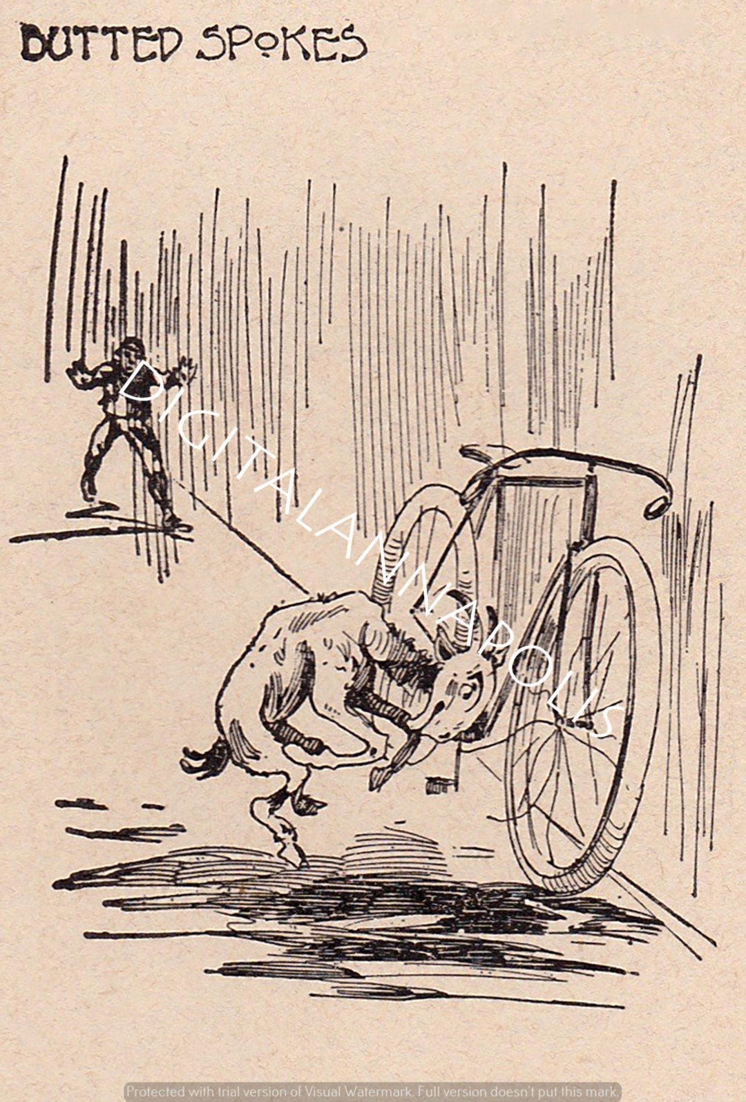 Vintage Cartoon Cycling Slang Butted Spokes Bicycle Wheel Tire Cyclist ...