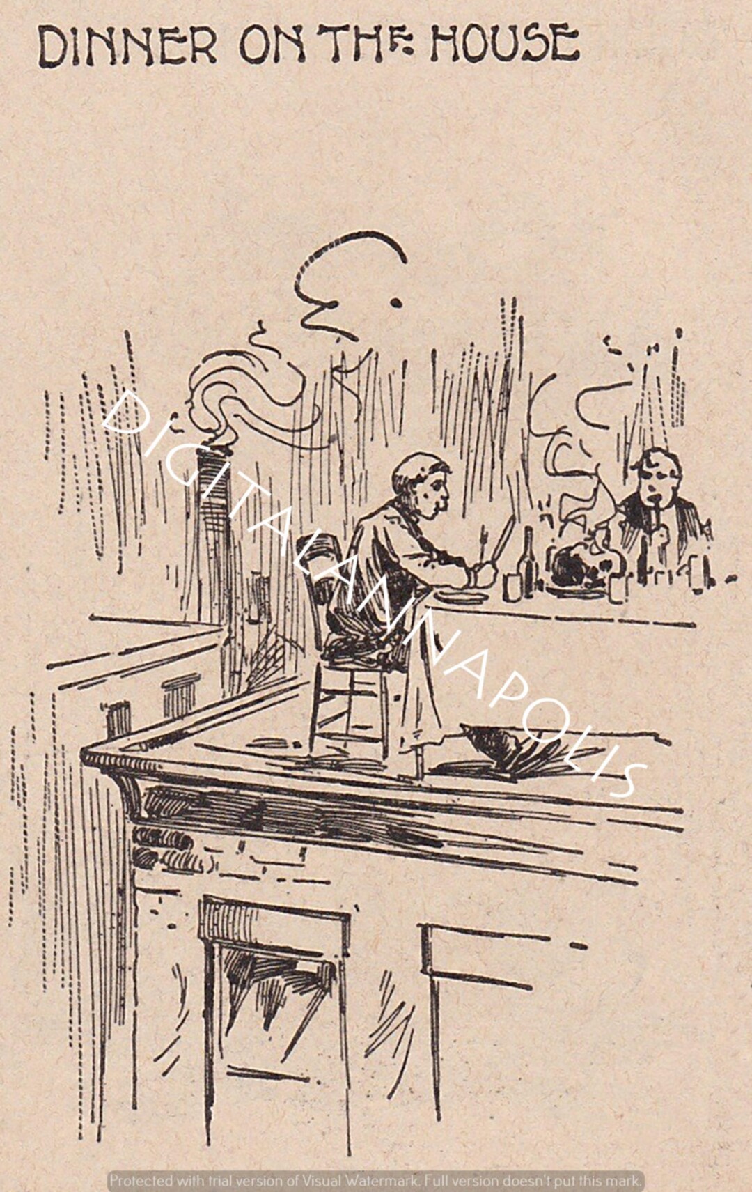 Vintage Dinner on the House Cartoon Style Rooftop Roof Dining Table ...