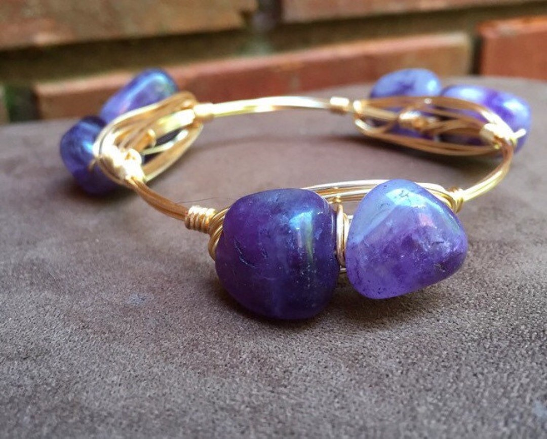 Amethyst Nugget Wire Wrapped on a Gold Bangle, Inspired by Bourbon and ...