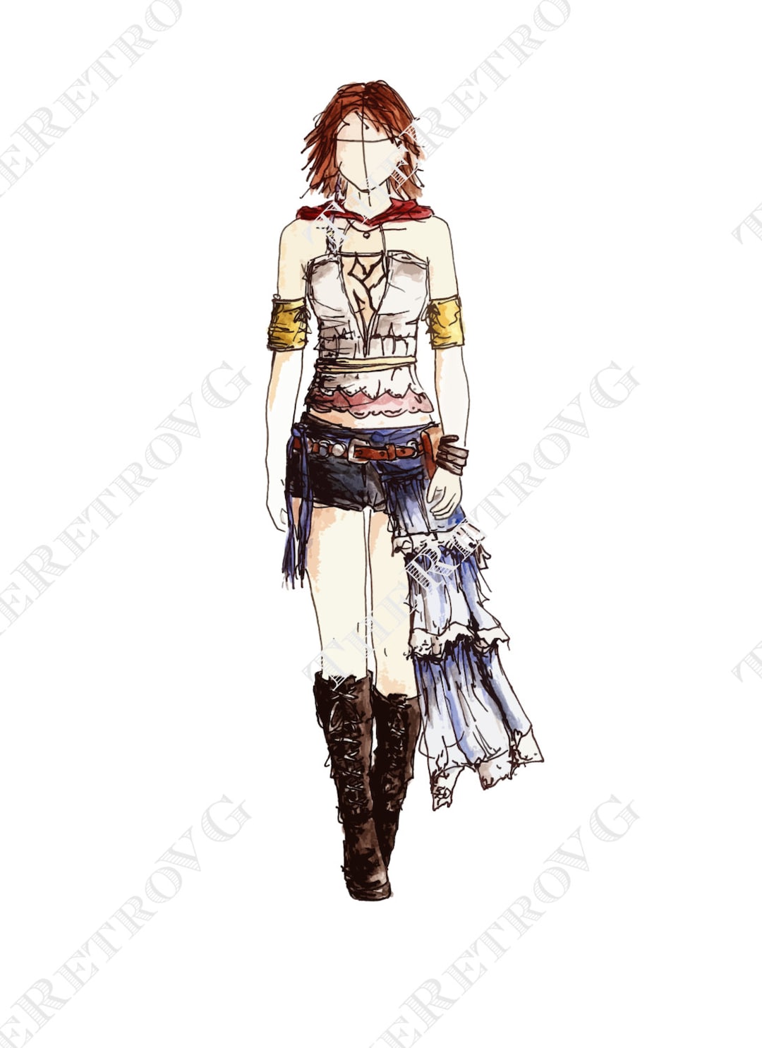 Final Fantasy X Yuna Fashion Sketch - Etsy