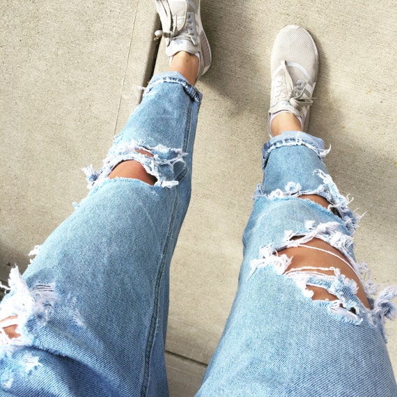 Custom ripped jeans // all sizes // high waisted ripped | Etsy