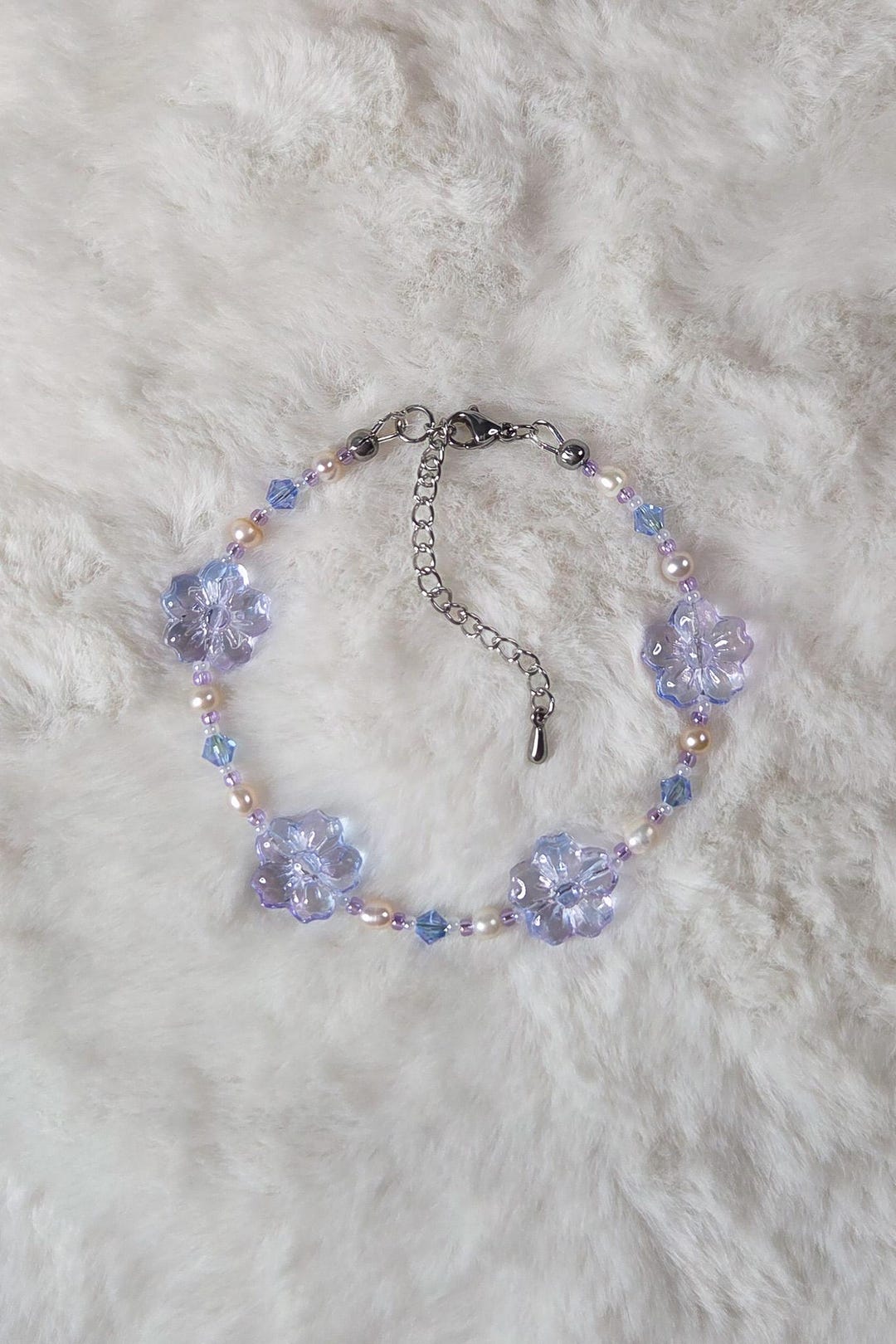 Periwinkle Cherry Blossom Bracelet, Freshwater Pearl & Swarovski ...