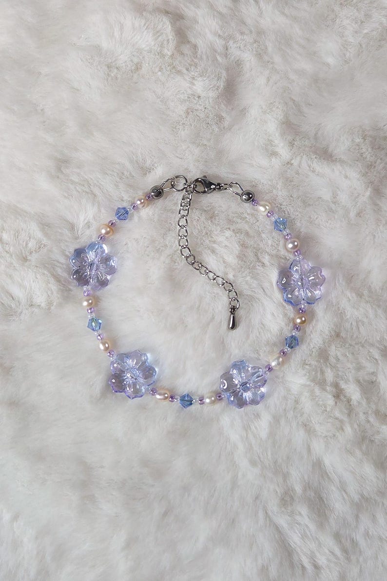 Periwinkle Cherry Blossom Bracelet, Freshwater Pearl & Swarovski ...