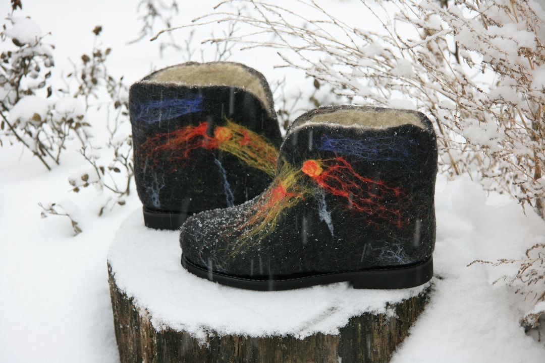 Felted Wool Slipper Boots - Organic Wool Felt Boots - Boiled Wool Shoes ...