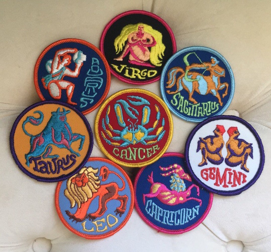 Zodiac Horoscope Iron on Patch Vintage, Patch for Jacket, Round Patch ...