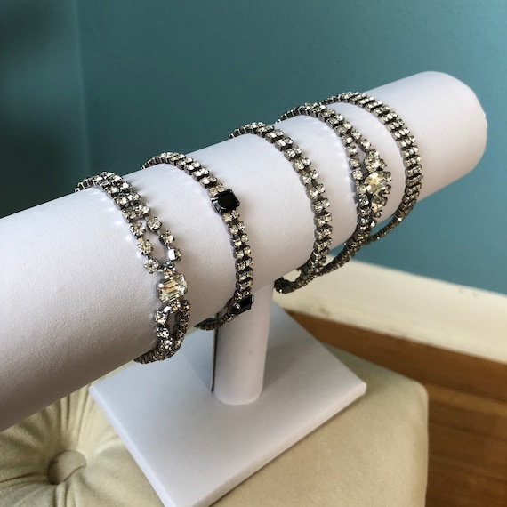 FIVE Stunning Vintage Rhinestone Bracelets, Unique Ar… - Gem