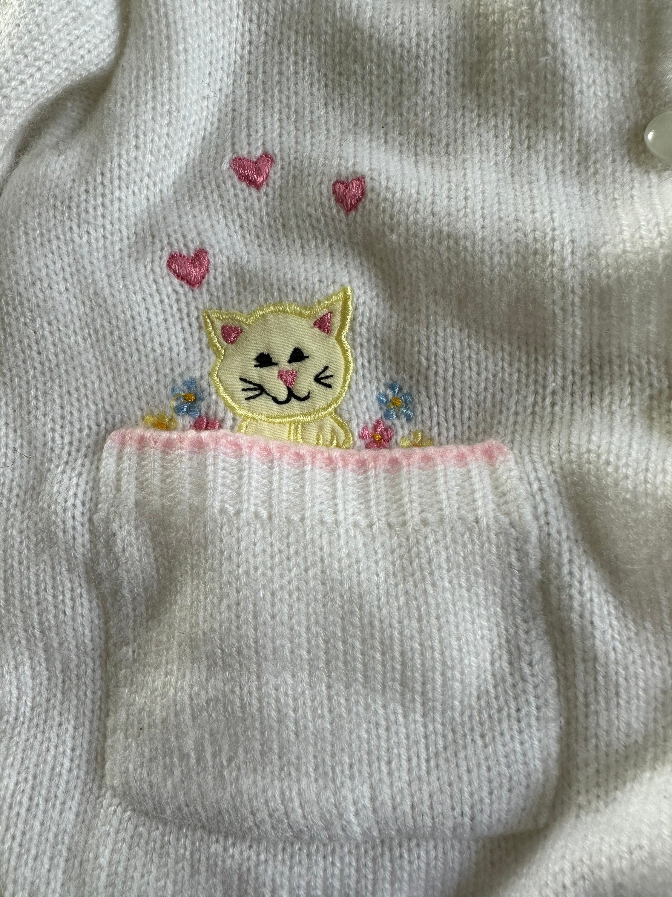Child's Vintage Sweater Cat Mouse Pink & White Cardigan Sweater for ...