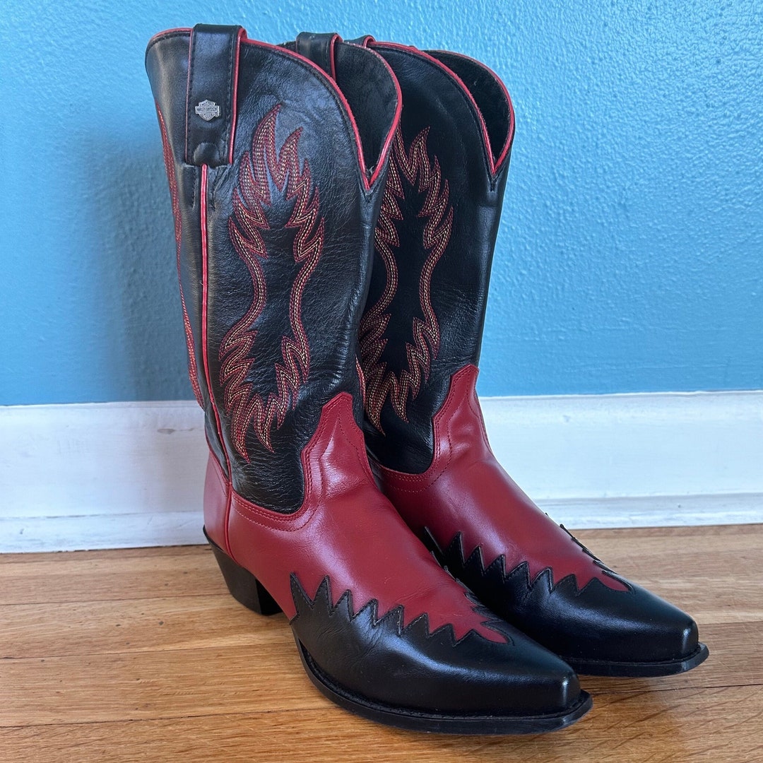 Harley Davidson Red Flame Cowboy Boots, Western Leather Fire Detail ...