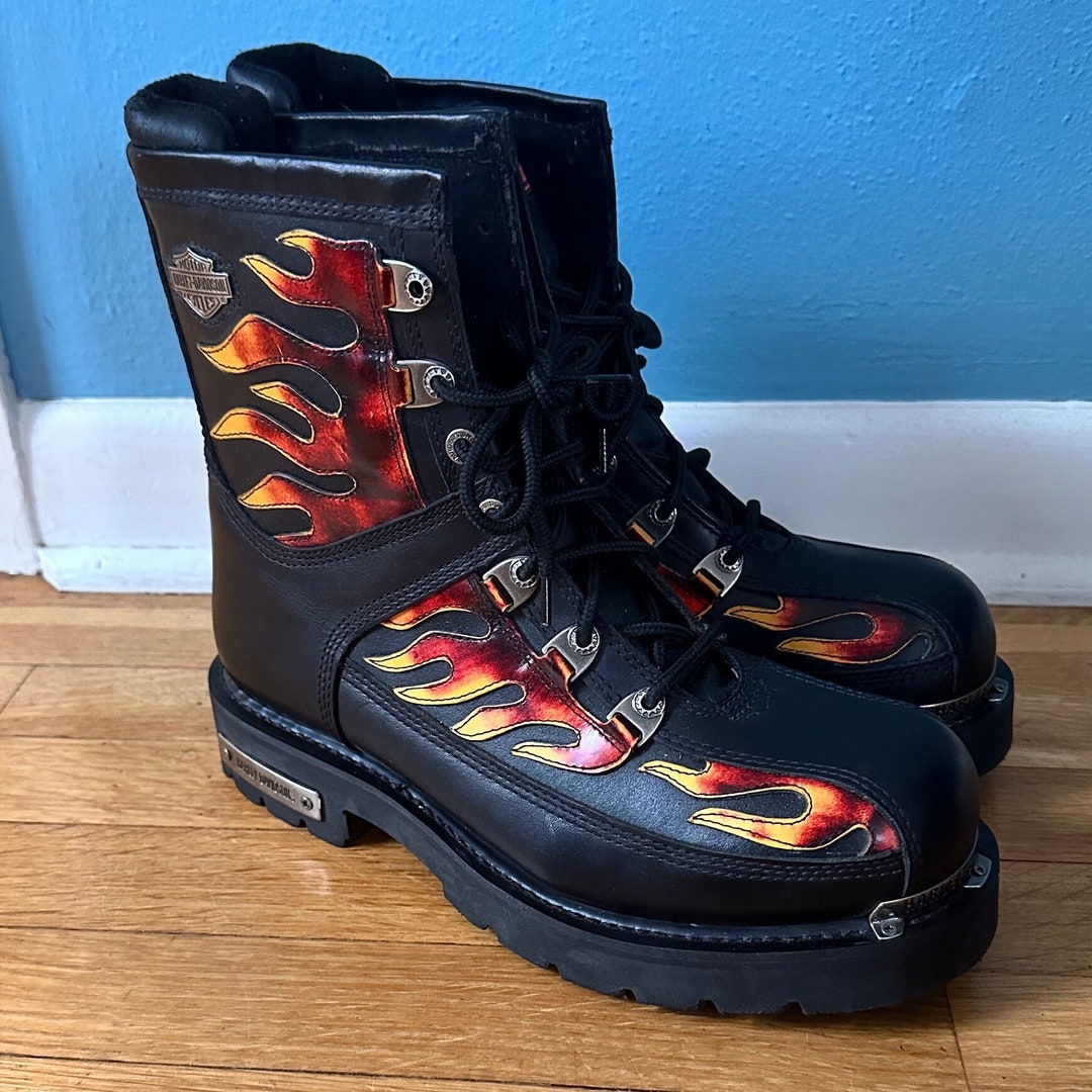 RARE Harley Davidson Flame Boots, Red Fire Detail, Like New Motorcycle ...