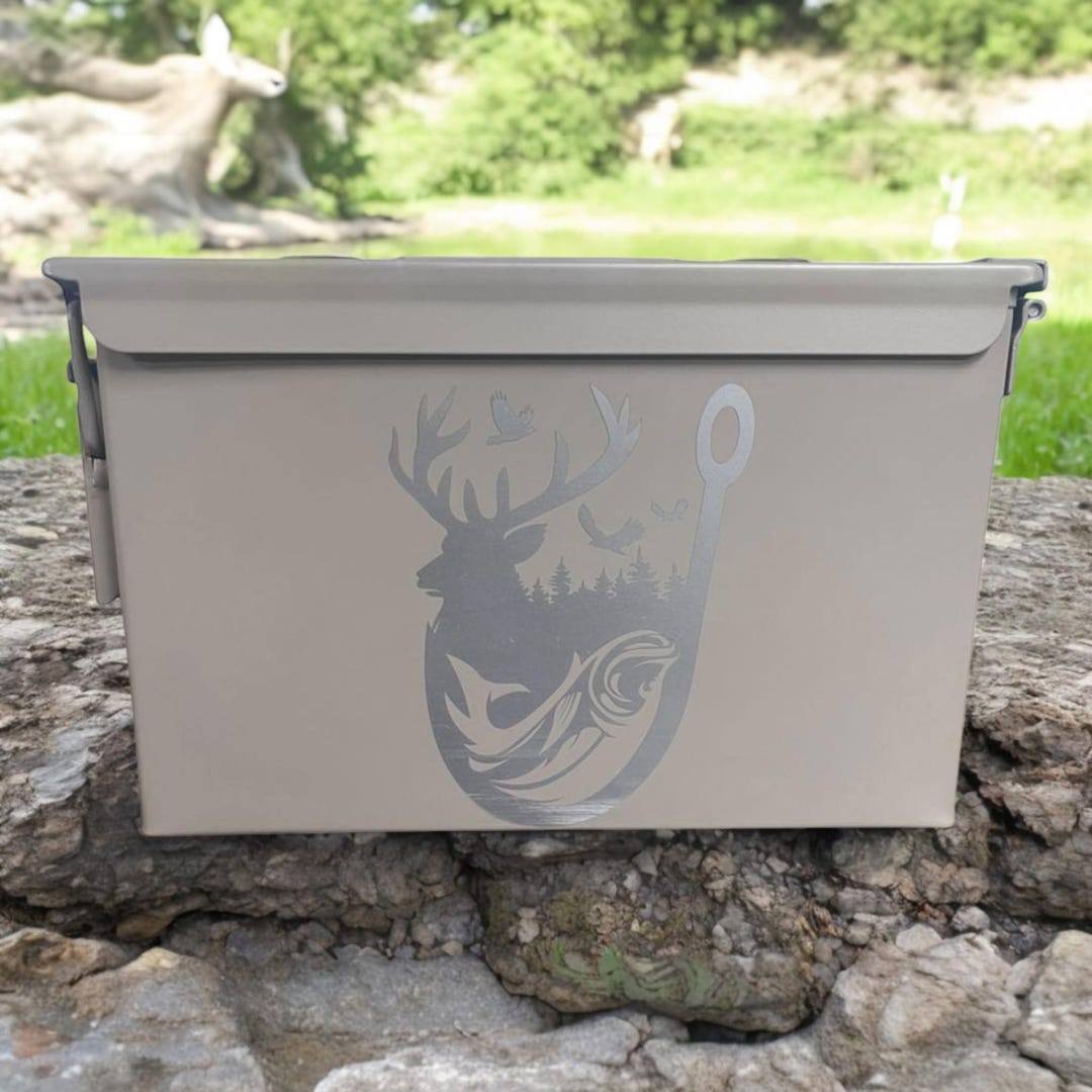 Custom Laser-engraved Metal Ammo Can – Fishing Hook & Deer Head Design ...
