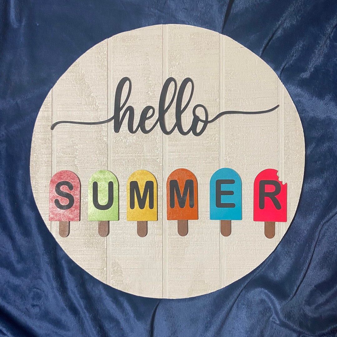 19” Round Hello Summer With Popsicle, Hello Summer Door Hanger ...