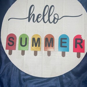 19” Round Hello Summer With Popsicle, Hello Summer Door Hanger ...