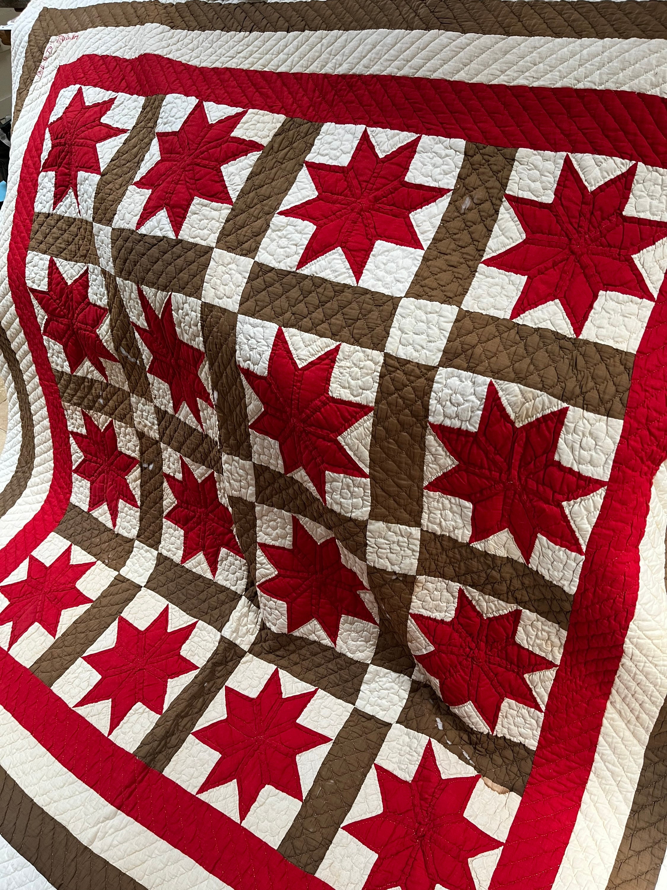 1900 Red Star Quilt Signed - Etsy