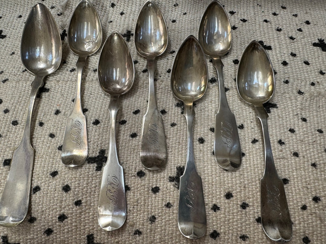 Set of Antique Coin Silver Monogrammed Spoons -6 + 1 - Etsy