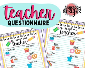 Teacher Favorite Things Questionnaire Back to School Teacher Survey ...