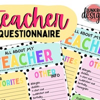PINK Student Favorite Things Questionnaire, Back to School Student ...
