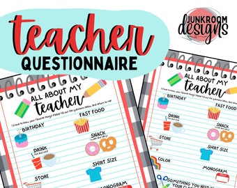 Teacher Favorite Things Questionnaire | Back to School Teacher Survey ...