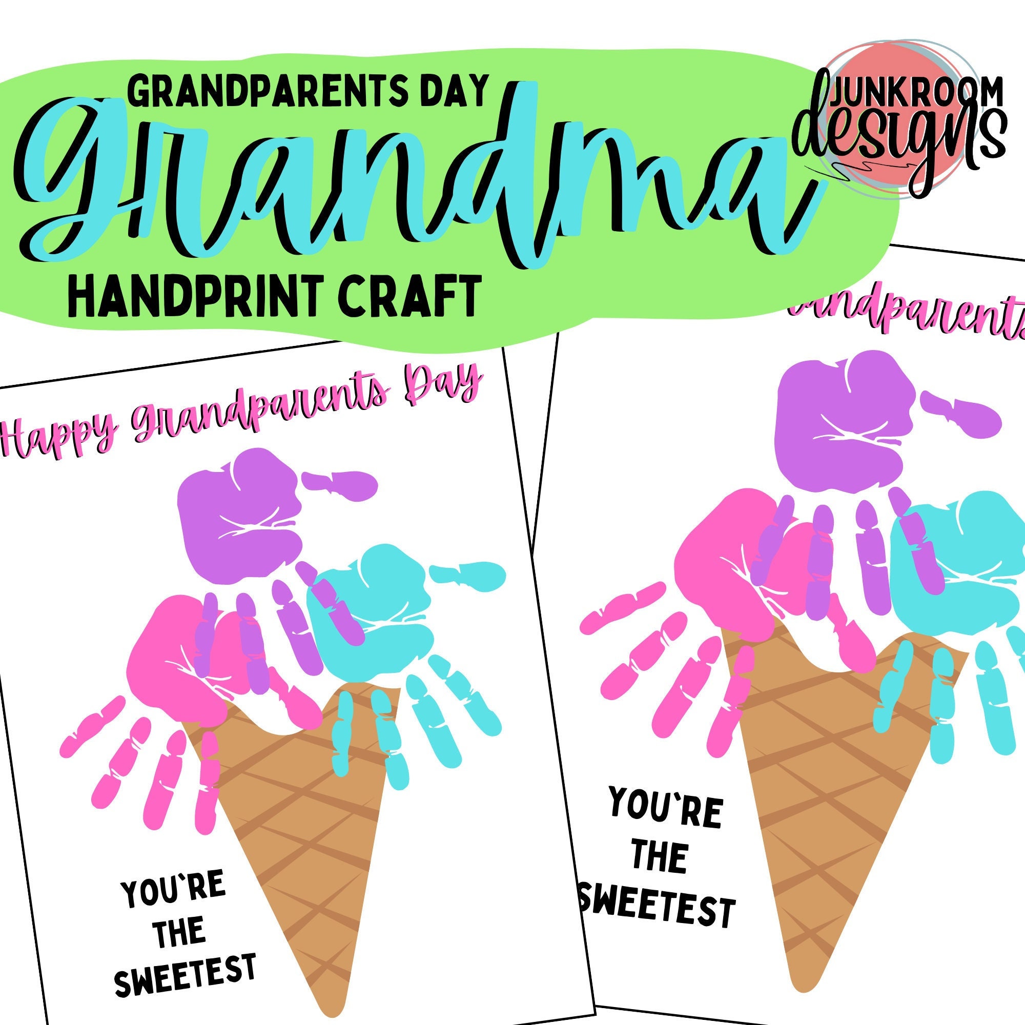 Grandparents Day Handprints, DIY Gift for Grandma, Ice Cream Cone, You ...