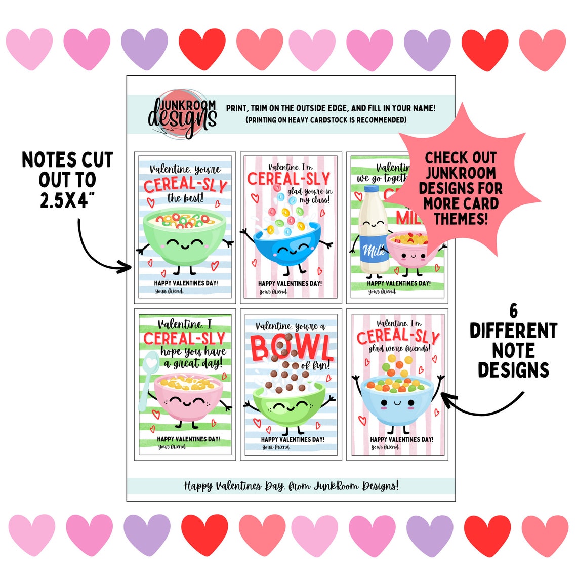 CEREAL Valentines Day Cards , Valentine Cards, Breakfast Cereal ...