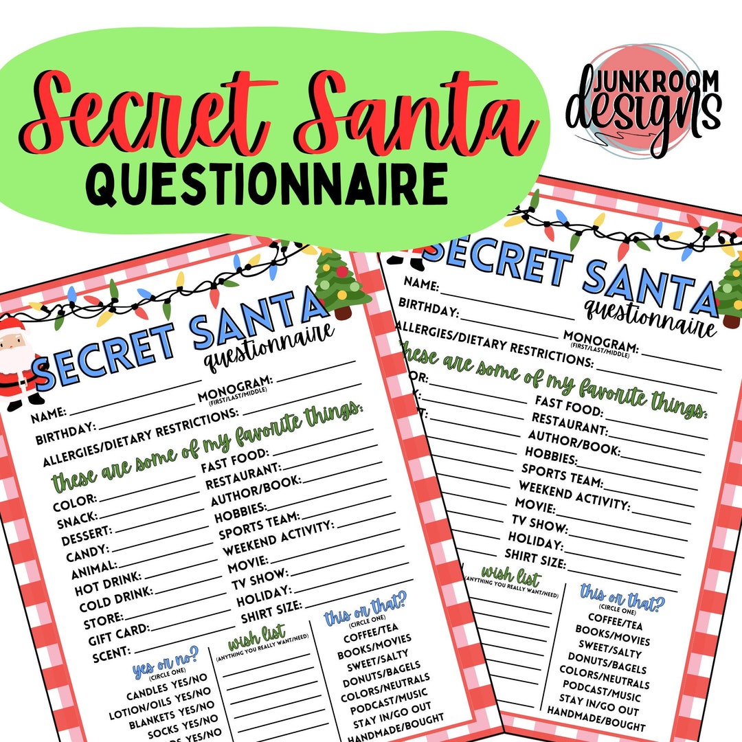 Secret Santa Questionnaire, Secret Santa Printable - Etsy