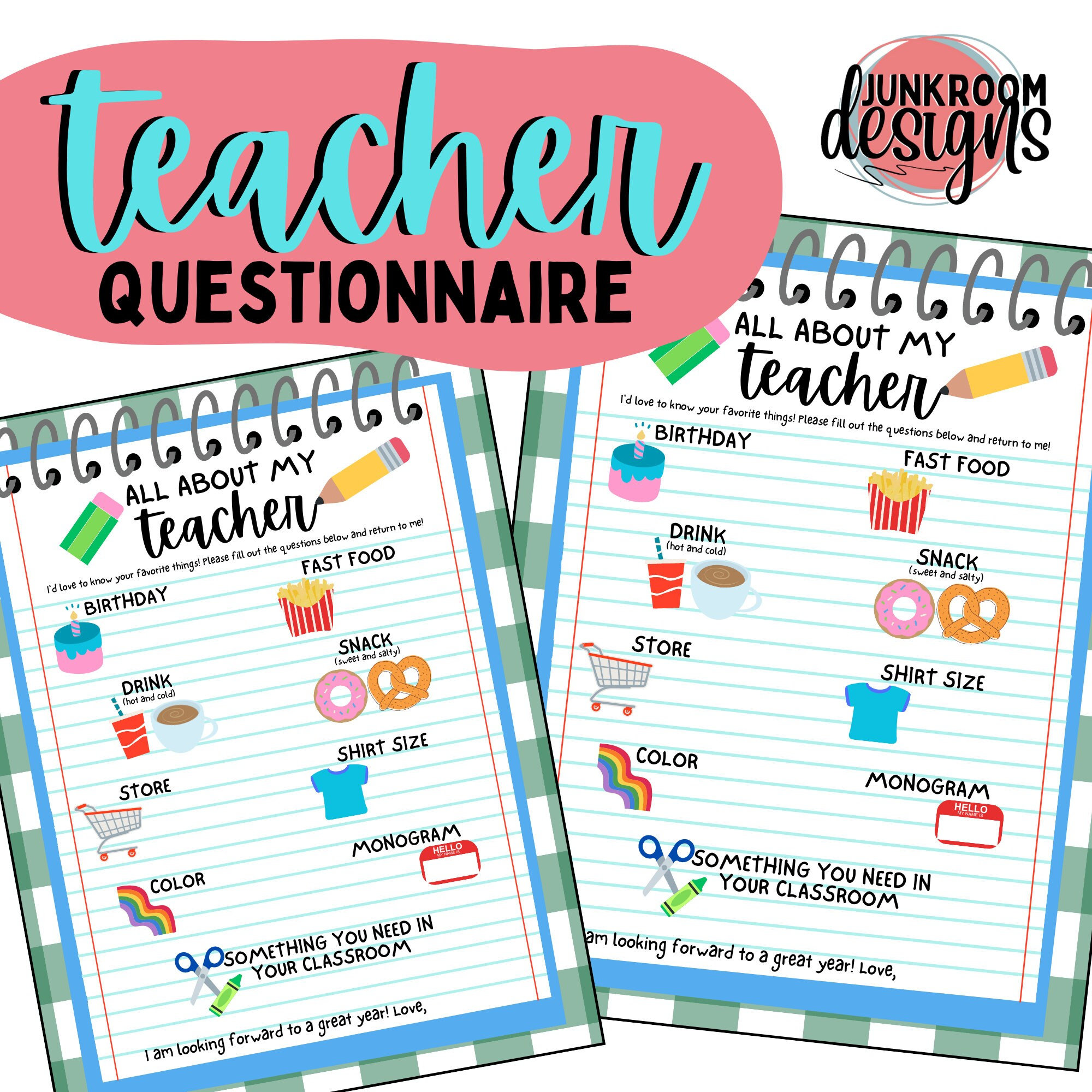 Teacher Favorite Things Questionnaire Back to School Teacher - Etsy