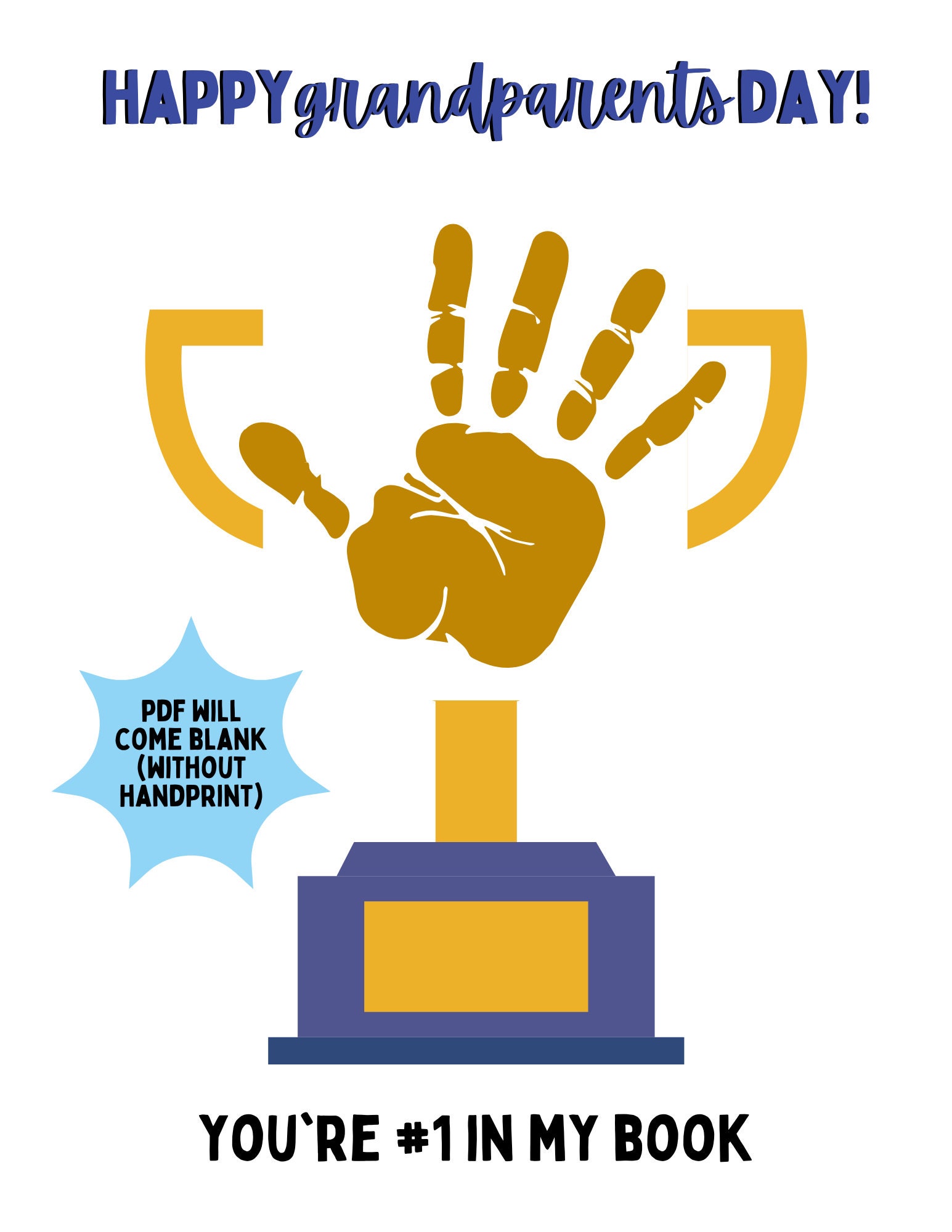 Grandparents Day Handprints DIY Gift for Grandpa Trophy - Etsy