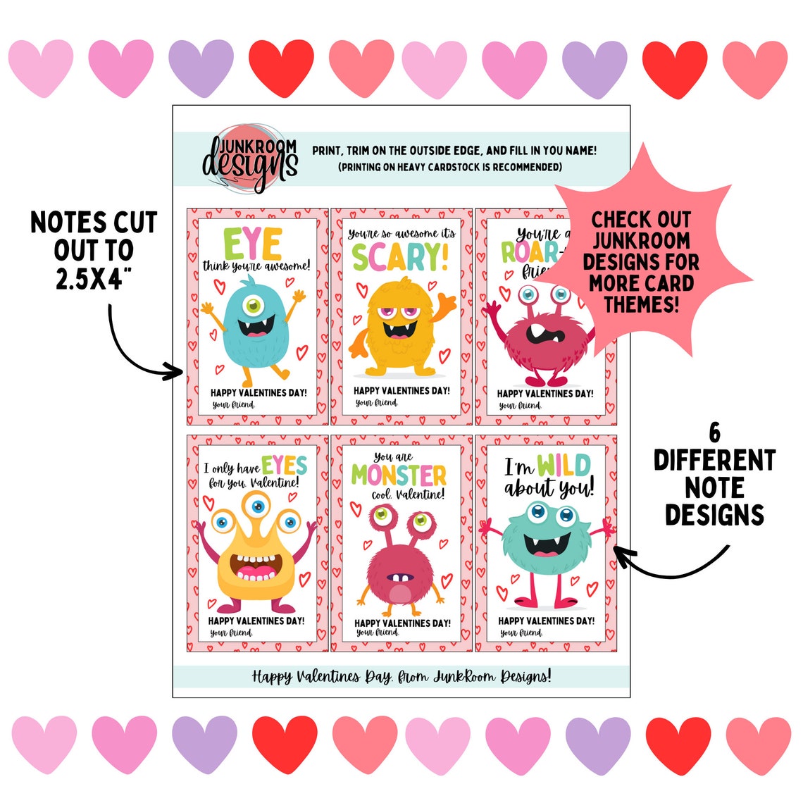 MONSTERS Valentines Day Cards , Valentine Cards, Monsters - Etsy
